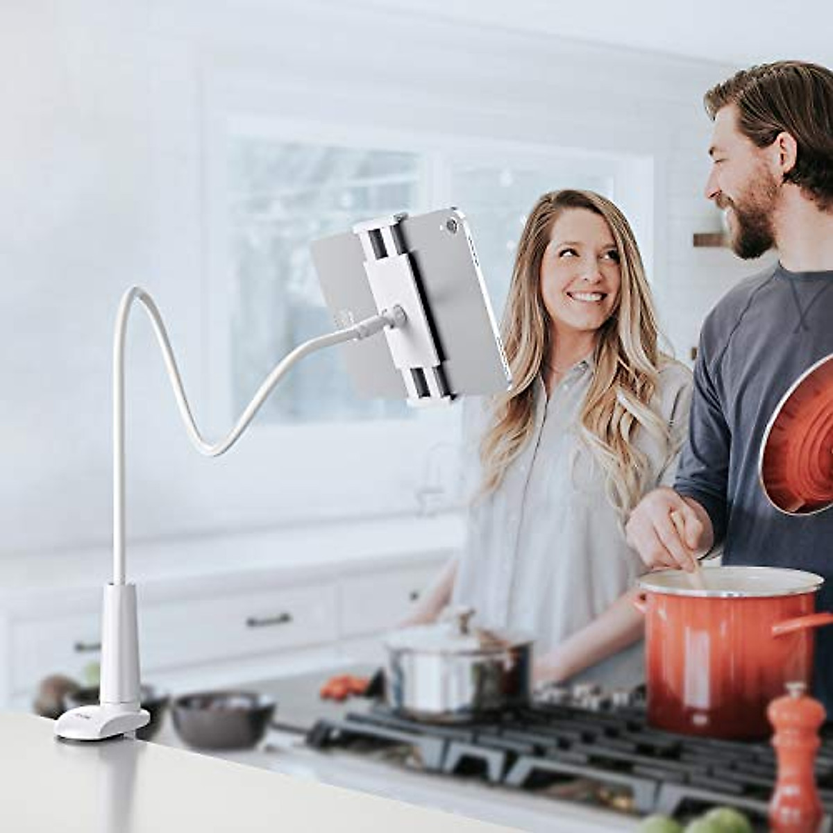 Tryone Gooseneck Tablet Holder Stand for Bed Adjustable Flexible Arm Tablets Mount Clamp on Table Compatible with iPad Air Mini | Galaxy Tabs | Kindle Fire | Switch or Other 4.7-10.5" Devices