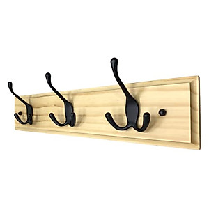 HOWTOOL Wall Mounted Coat Hook Rack with 3 Self-Adhesive Tri Hooks - Perfect for Hanging Coats Hats Towels & Purses