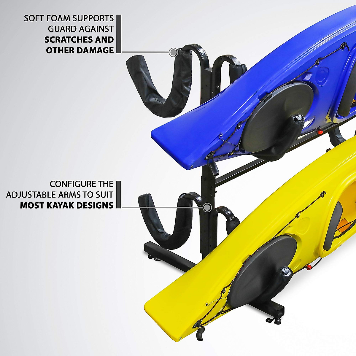 RaxGo Freestanding kayak Rack for 4, Heavy Duty Floor Storage Holder for Four-Kayak, SUP, Canoe & Paddleboard for Indoor, Outdoor, Garage, Shed, or Dock, Adjustable Height