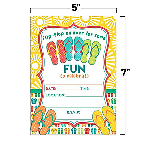 Amanda Creation Flip Flop Birthday Party Fill In Invitations set of 20 with envelopes. Perfect for Summer parties, graduation, family reunions, barbeques and more