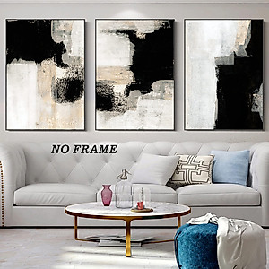 Black White and Beige Abstract Wall Art Black and White Ink Art Print Neutral Black Painting Beige and Black Pictures Modern Abstract Artwork Beige Abstract Picture for Living Room 16x24inx3 No Frame
