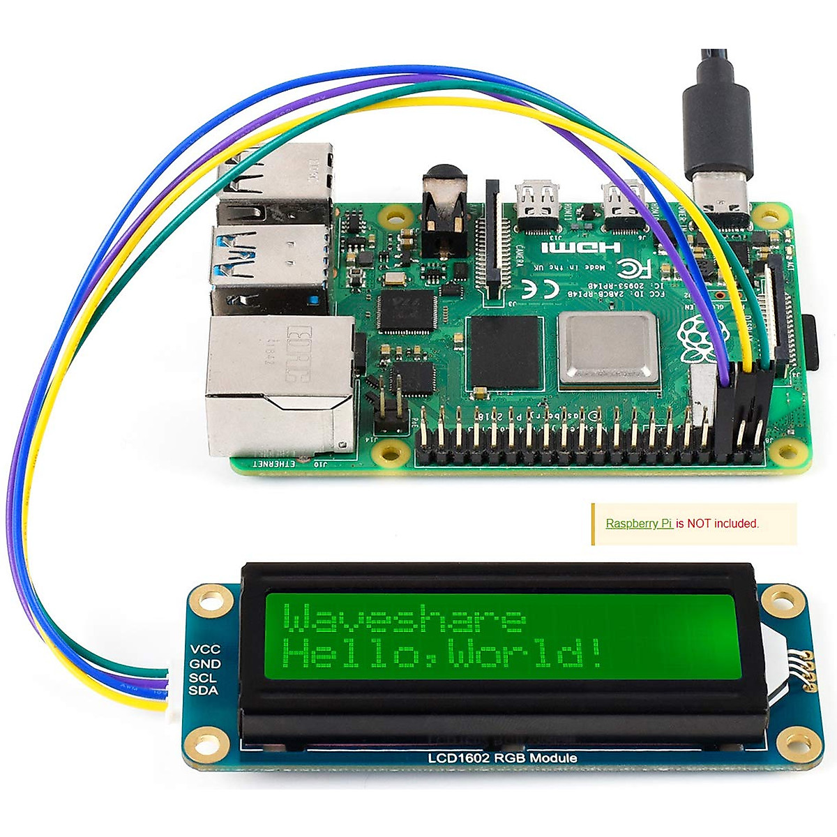 waveshare for Arduino Raspberry Pi/Pi Pico Jetson Nano, LCD1602 RGB Module 16x2 Characters up to 16 Million Colors Adjustable RGB Backlight Color I2C Interface 3.3V/5V
