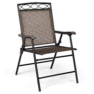 Giantex Set of 4 Patio Folding dining chairs for Camping, Beach, Backyard, Deck Portable w/Armrest and Metal Frame, 4-Pack (Brown)