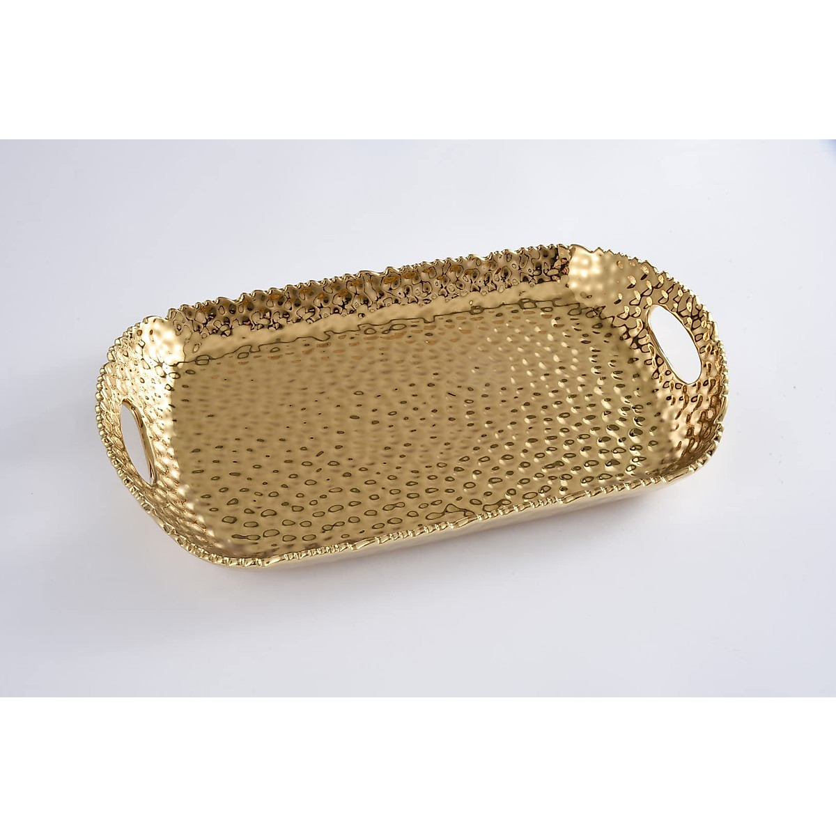 Pampa Bay Golden Millenium Titanium-Plated Porcelain Rectangular Tray with Handles, 19 X 11.5 X 3in