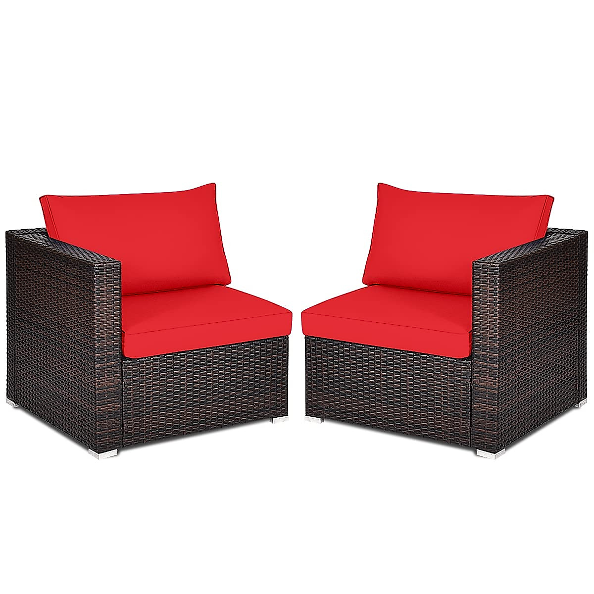RELAX4LIFE 2-Piece Patio Rattan Loveseat - Sectional Corner Sofa Set w/Removable Cushions & Pillows, All Weather Furniture Set for Porch, Poolside, Balcony, Yard, Outdoor Wicker loveseat (Red)