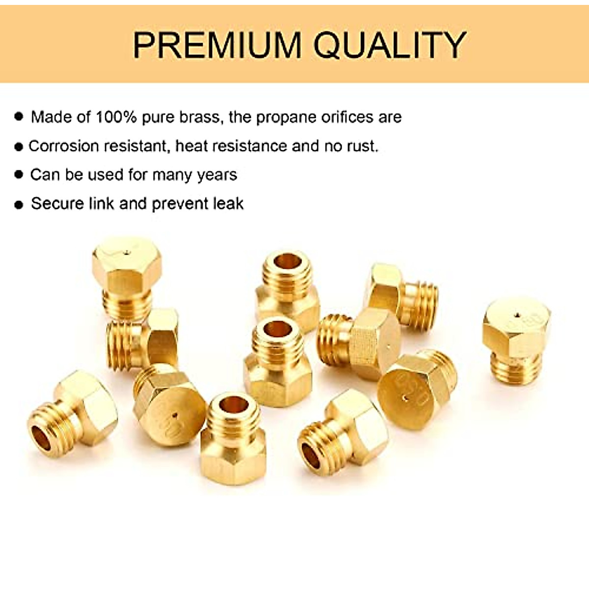 THYULIFE 12 Pack Grill Propane Gas Orifice Nozzle Conversion Kit - DIY Burner Brass Jet Nozzles Replacement Parts for Weber and Most Brands Grills, Easy to Drill Out, Orifice Size 0.5mm, M6x0.75mm