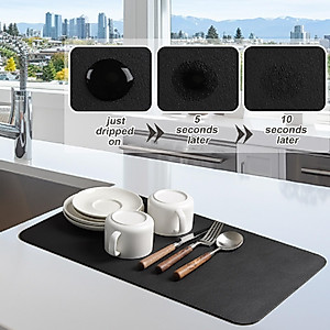 XiFEO Coffee Mat Black Large Dish Drying Mat for Kitchen Counter, Hide Stain Absorbent Coffee Bar Mat Spill Mat, Coffee Maker Station Pot Mat for Countertops, Coffee Bar Accessories Organizer Decor