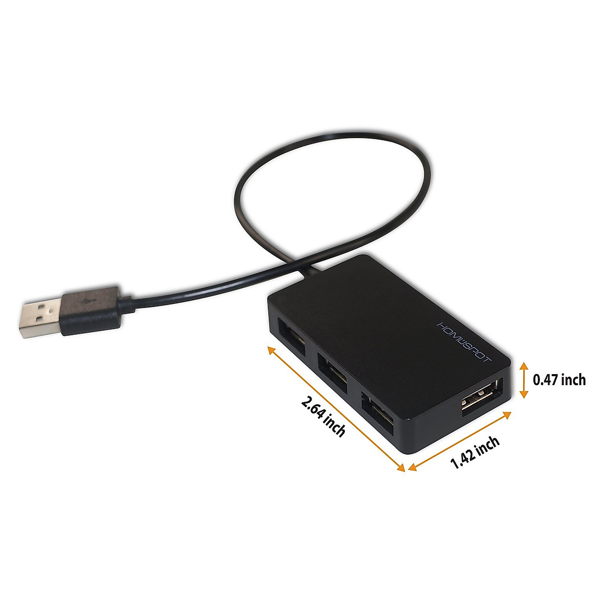 HomeSpot USB2.0 Hub 4-Port High Speed with Long Extension Cable Compatible with Windows 7/8/10 OSX Linux