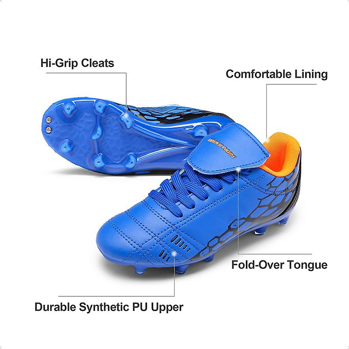 DREAM PAIRS Boys Girls Soccer Football Cleats Shoes for Little/Big Kid,Size 12 Little Kid,Royal/Blue/Orange,SUPERFLIGHT-3K