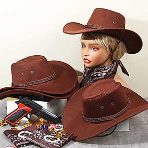 Zhanmai 12 Pcs Cowboy Hat and Bandana Cowboy Cowgirl Hats Bulk Western Party Costume Halloween Accessory(Coffee Color)