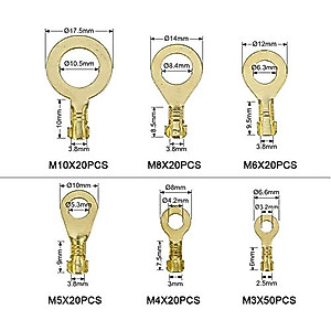 150 Pcs Cable Ring Terminal Ring Cable Lugs Copper Lugs Ring Terminals Connectors Brass Crimp Cable Connector Wire Terminals Assortment Kit