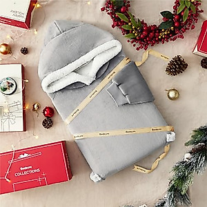 Bedsure Wearable Blanket Hoodie with Sleeves - Sherpa Hooded Blanket Adult as Gifts for Mom Women Girlfriend, Winter Sweatshirt Blanket Standard Grey