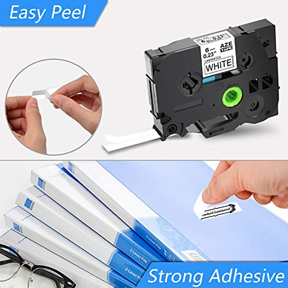 GREENCYCLE 10-Pack Compatible for Brother 1/4" 0.23" x 26.2ft Black on White TZe-211 AZE211 TZ-211 TZ211 Standard Laminated Label Tape for P Touch PT-D210 PTD400AD PT1230 PTH110 PT Cube Labeler