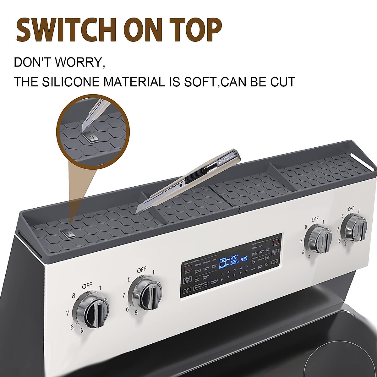 KILOW Dreacompy Kitchen Stove Top Shelf, Magnetic Installation Stovetop Oven Organization Shelf, 30 Inch Silicone Material, Easy to Clean, Spice Storage Organizer (Grey)