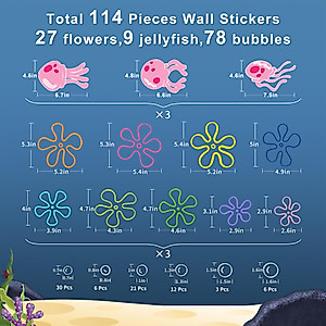 Dripykiaa 114 Pcs Jellyfish Bubbles Wall Stickers Under The Sea Ocean Wall Decals Decorations for SUV Van Bedroom Bathroom Children's Room Wall Decor for Boys Girls Teens Adults