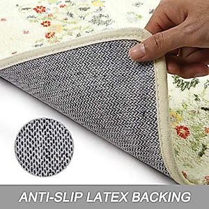 Uphome Non-Slip Floral Beige Area Rug 3' x 5', Rustic Distressed Accent Throw Rugs Machine Washable Shag Collection Floor Carpet for Bedroom Living Room Home Decor