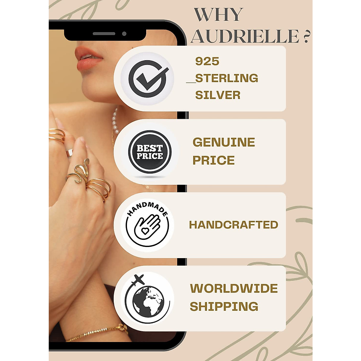 AUDRIELLE 925 Sterling Silver Ring, Aquamarine Pear Shape Handmade Gemstone, Adjustable