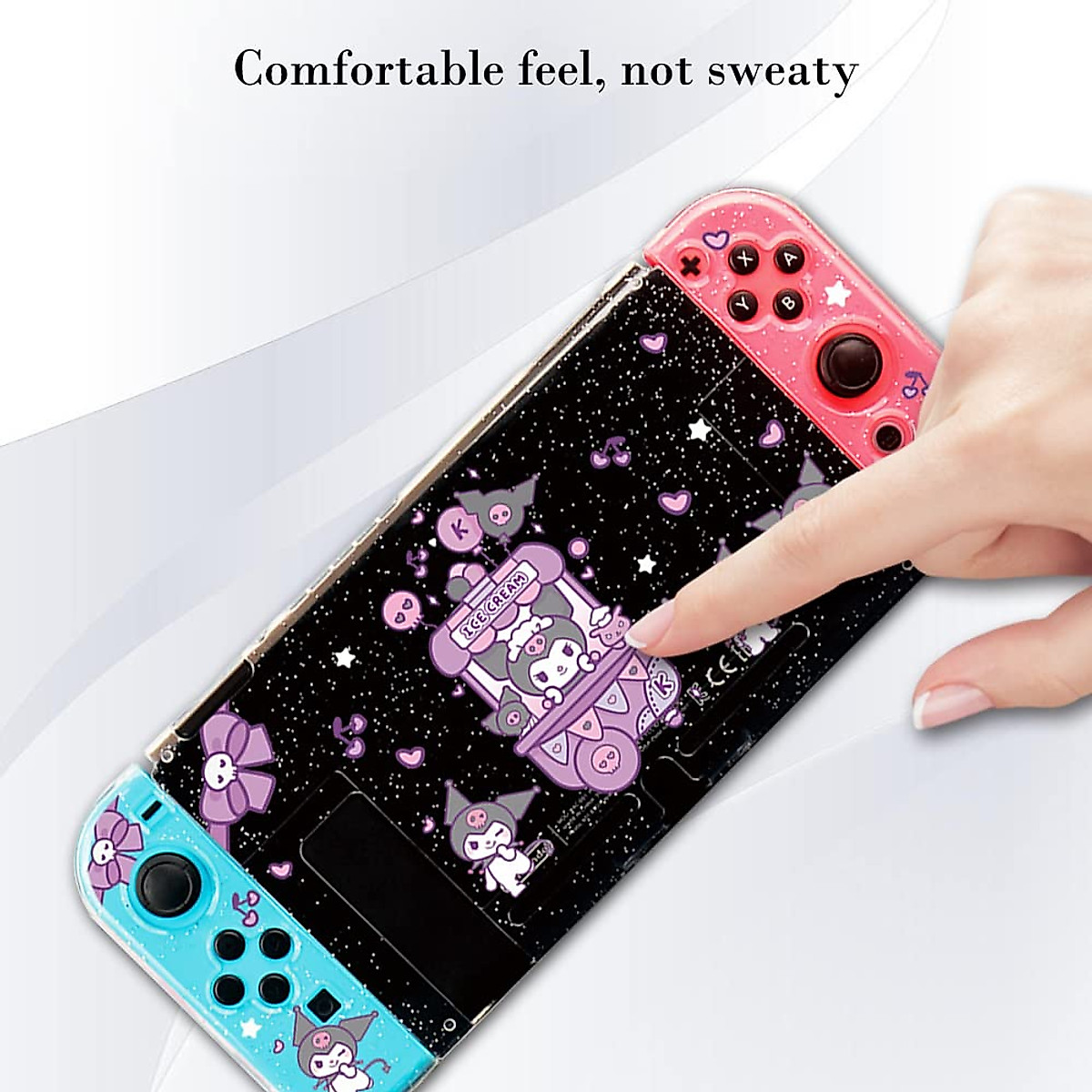 PERFECTSIGHT Glitter Little Devil Rabbit Protective Case for Nintendo Switch 6.2 inch, Cute Bling Clear Soft TPU Slim Cover, Kawaii Dockable Case for NS Console and Joy-Con Controller - Anti-Scratch