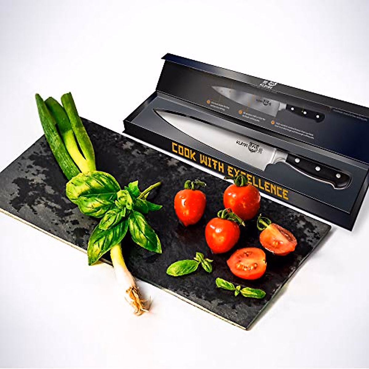 KUMA Multi Purpose Chefs Knife - Pro Bolster Edition - 8 Inch Blade for Carving, Slicing & Chopping - Great Ergonomic Handle - Professional Kitchen Knives