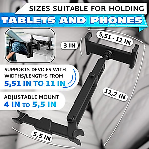 Adjustable Tablet Holder for Car Headrest 5.51-11" - Swivel Tablet Mount Car Headrest Tablet Holder Car Headrest Phone Holder Back Seat Phone Holder for Car Tablet Holder - Car Seat Phone Holder Mount