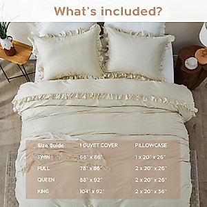 Simple&Opulence Kids 100% Organic Cotton Duvet Cover Ruffle- 3 Pcs (1 Comforter Cover 2 Pillowcases) Lace Shabby Chic High End Boho Floral Frill Bedding Set(Peach Pink,Queen)