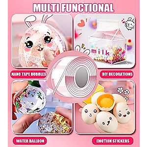 Nano Tape Bubble Kit, Super Elastic Bubble Balloons with 5pcs Straw, 2pcs Clamps, Stickers,12 Kinds of Glitter with Storage Box, Nano Tape Plastic Bubble Balloon DIY Craft Kit for Boys, Girl