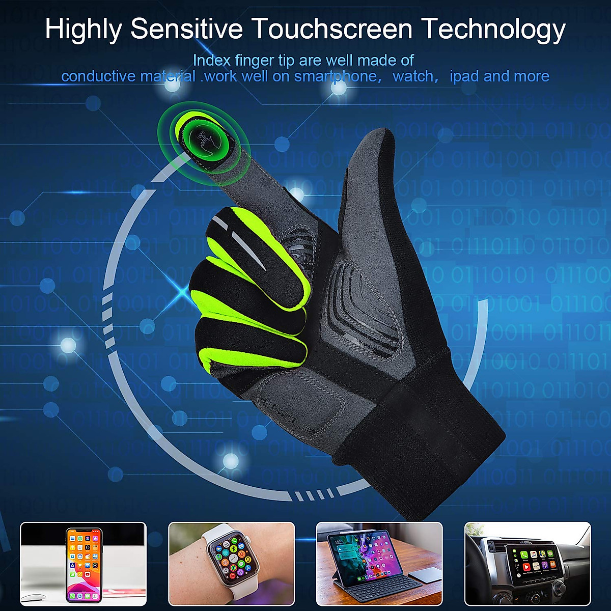 Souke Sports Winter Cycling Gloves Men Women, Touch Screen Padded Bike Glove Water Resistant Windproof Warm Anti-Slip for Running, Biking, Workout(Green, Large)