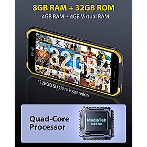 Ulefone Rugged Phones Unlocked, Armor X6 Pro IP68/69K Dustproof Waterproof Smartphone, 8GB+32GB, Android 12, 5.0 inches, 13MP + 5MP, NFC, Custom Key, Gloves Mode, Face Unlock, US Version (Black)