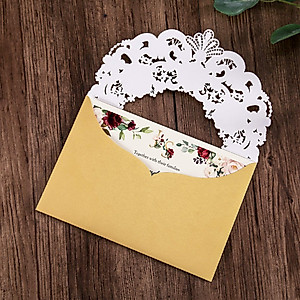 DORIS HOME 50pcs Gold BLANK Laser Cut Flora Lace invitation Cards with Envelopes for Wedding Invitations, Bridal Shower, Engagement, Birthday, Bachelorette Party, Baby Shower