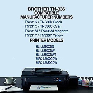 AZ Supplies Toner 5-Pack Compatible with Brother TN-336BK TN-336C TN-336M TN-336Y for Brother DCP-L8400CDN, DCP-L8450CDW, HL-L8250CDN, HL-L8350CDW, MFC-L8650CDW, MFC-L8850CDW