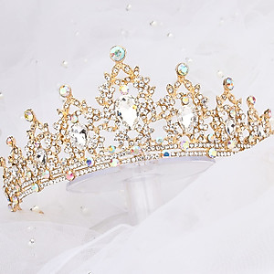 COCIDE Gold Tiaras and Crowns for Women Crystal Headband for Girl Clear Rhinestone Hair Accessories for Bride Wedding Bridal Prom Birthday Party Queen Princess Decorations Halloween Costume Cosplay
