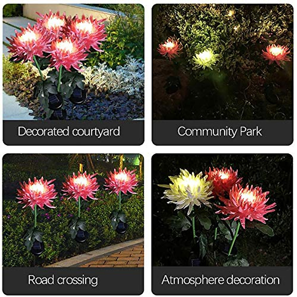 Emptystar Solar Light - Chrysanthemum Solar Light Outdoor Waterproof Artificial Flowers Solar Lights Garden Decoration Lamp Solar Powered with Metal Pole for Garden Yard, White