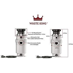 Waste King 1/2 HP Garbage Disposal with Power Cord for Kitchen Sink Food Waste, L-1001