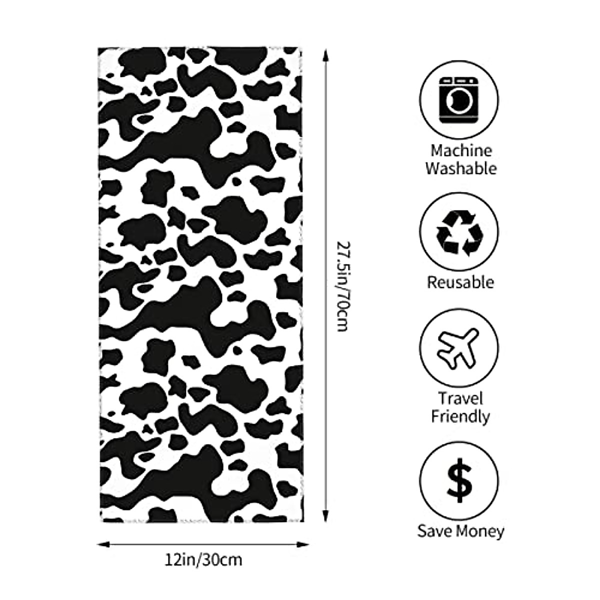 Cafl Black and White Cowhide Texture Hand Towels Cow Print Towels for Bathroom Microfiber Highly Absorbent Face Towels Sport Sweat Towel Gym Yoga Spa Pool 12 x 27.5in