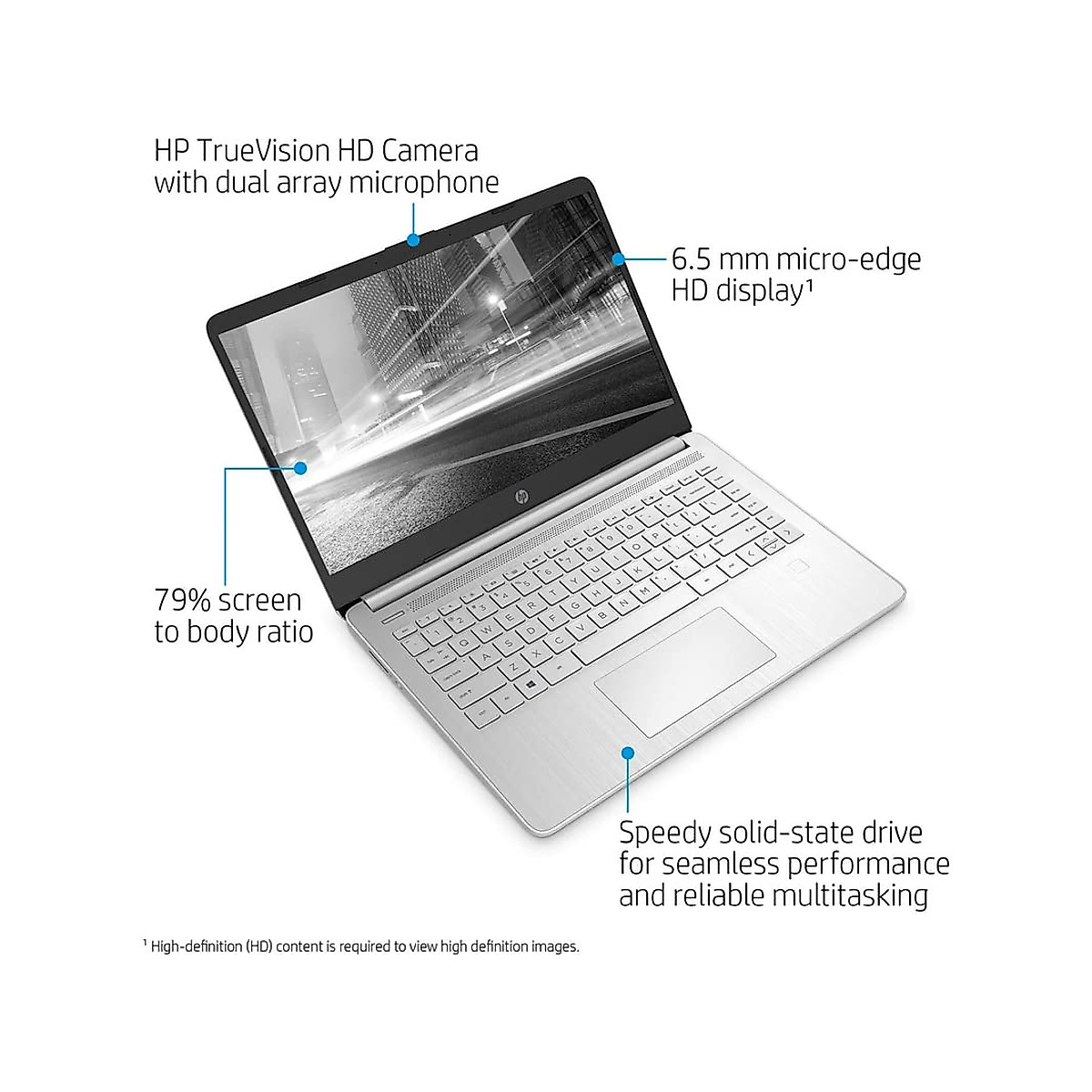 HP 2022 14" FHD IPS Display Laptop, AMD Ryzen 3-3250U, 8GB RAM, 256GB PCIe SSD, AMD Radeon Graphics, True Vision HD Camera, Wi-Fi 5 and Bluetooth, Windows 11 S, Silver, 32GB Snow Bell USB Card