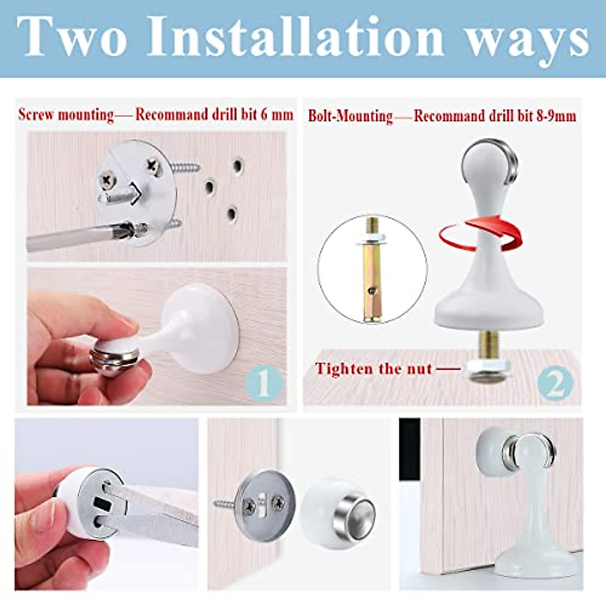 Door Stoppers,Magnetic Door Stopper,White Brushed Satin Nickel,Door Holder Magnetic Doorstop,Door Stopper Wall Protector,White Door Stoppers 2 Pack to Match Your White Doors and Walls(2 Pack,White)