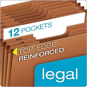 Globe Weis Globe-Weis/Pendaflex Heavy Duty 12-Pocket Expanding File, Monthly Index, Legal Size, Brown, (R219MHD)