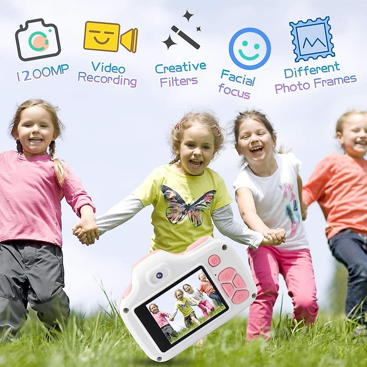 Kids Camera for Girls Age 3-9, Cameras with Flash Toy Gifts for Christmas Birthday, Selfie Video Digital Camera with Cartoon Stickers for Preschool Children 3 4 5 6 7 8 9 Years Old (Pink)