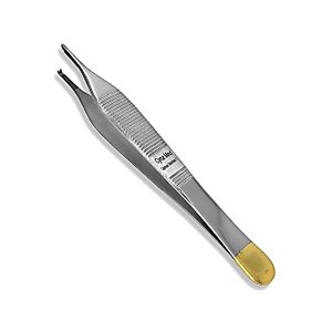 Cynamed T/C Adson Plastic Surgery Forceps 4.75" Straight Fine Point with Tungsten Carbide Inserts Surgical Veterinary Instruments with Gold Handle (1X2 Teeth, Adson Tissue Forceps, TC)