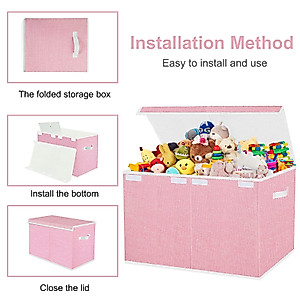Pantryily Toy Box for Girls-Large Collapsible Kids Toy Chest Boxes Organizers and Storage for Nursery,Playroom,Office 24.5"x13"x16"(Pink&Grey)