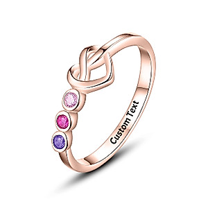 ROWAWA Family Ring with 3 Mother Child Birthstones Women's Ring Mother's Day Daughter Jewelry Grandmother Gift Personalized Best Friend Friendship sisters Custom Name Sterling Silver