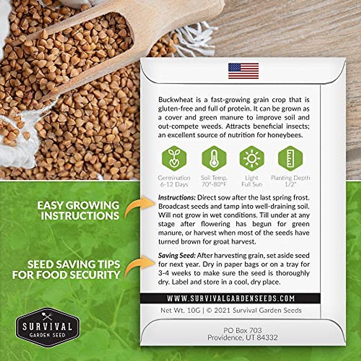 Survival Garden Seeds - Buckwheat Seed for Planting - Packet with Instructions to Plant and Grow a Cover Crop and Buckwheat Plants in Your Home Vegetable Garden - Non-GMO Heirloom Variety