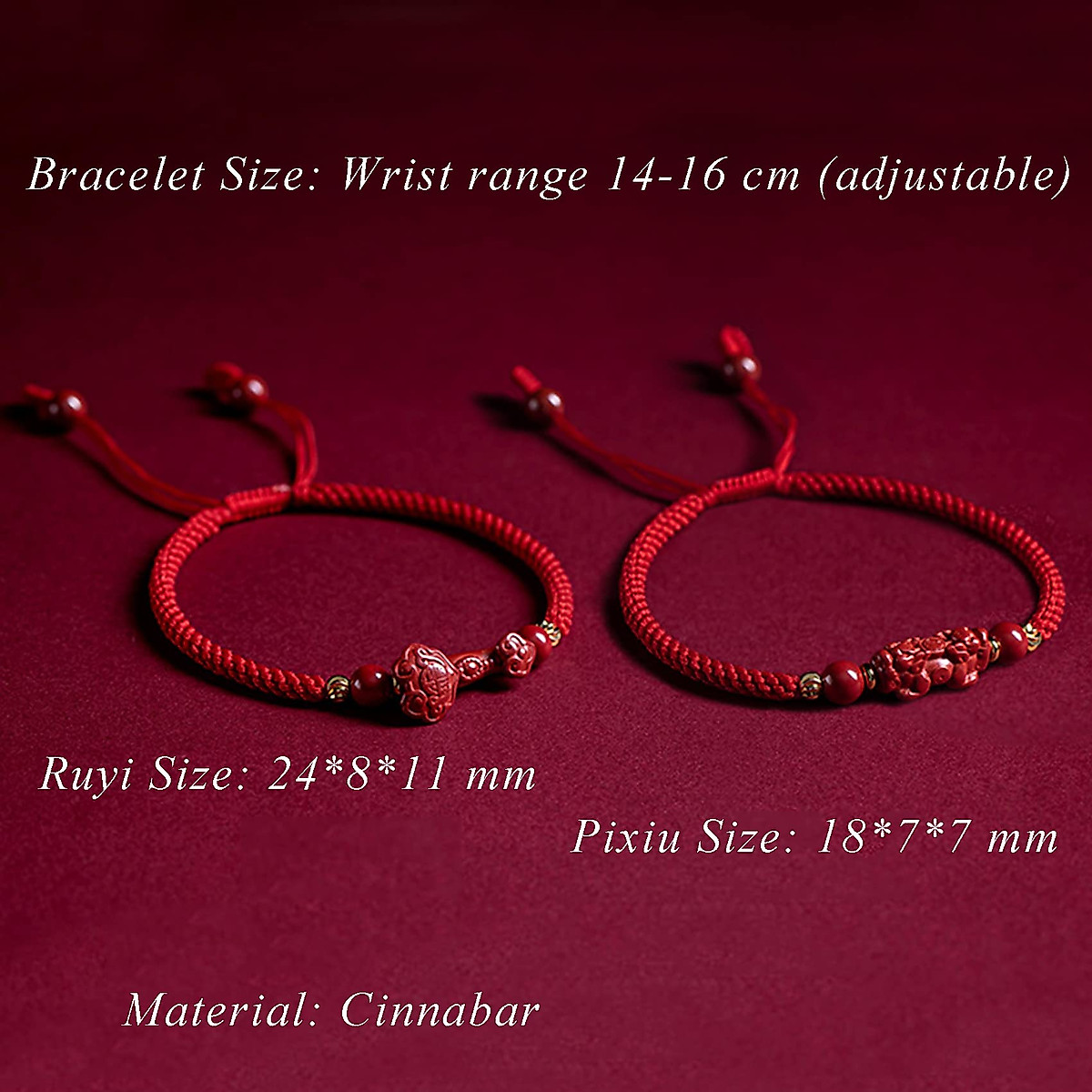 WCOCOW Cinnabar Crystal Stone Bracelet Feng Shui Pixiu Bracelet for Women Men Red String Bracelet Natural Cinnabar Quartz Bracelet Reiki Chakra Gemstone Red Lucky Bracelet Adjustable,Pixiu