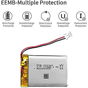 EEMB Lithium Polymer Battery 3.7V 1100mAh 603449 Lipo Rechargeable Battery with Wire JST 2.0mm Connector for Speaker and Wireless Device- Confirm Device & Connector Polarity Before Purchase
