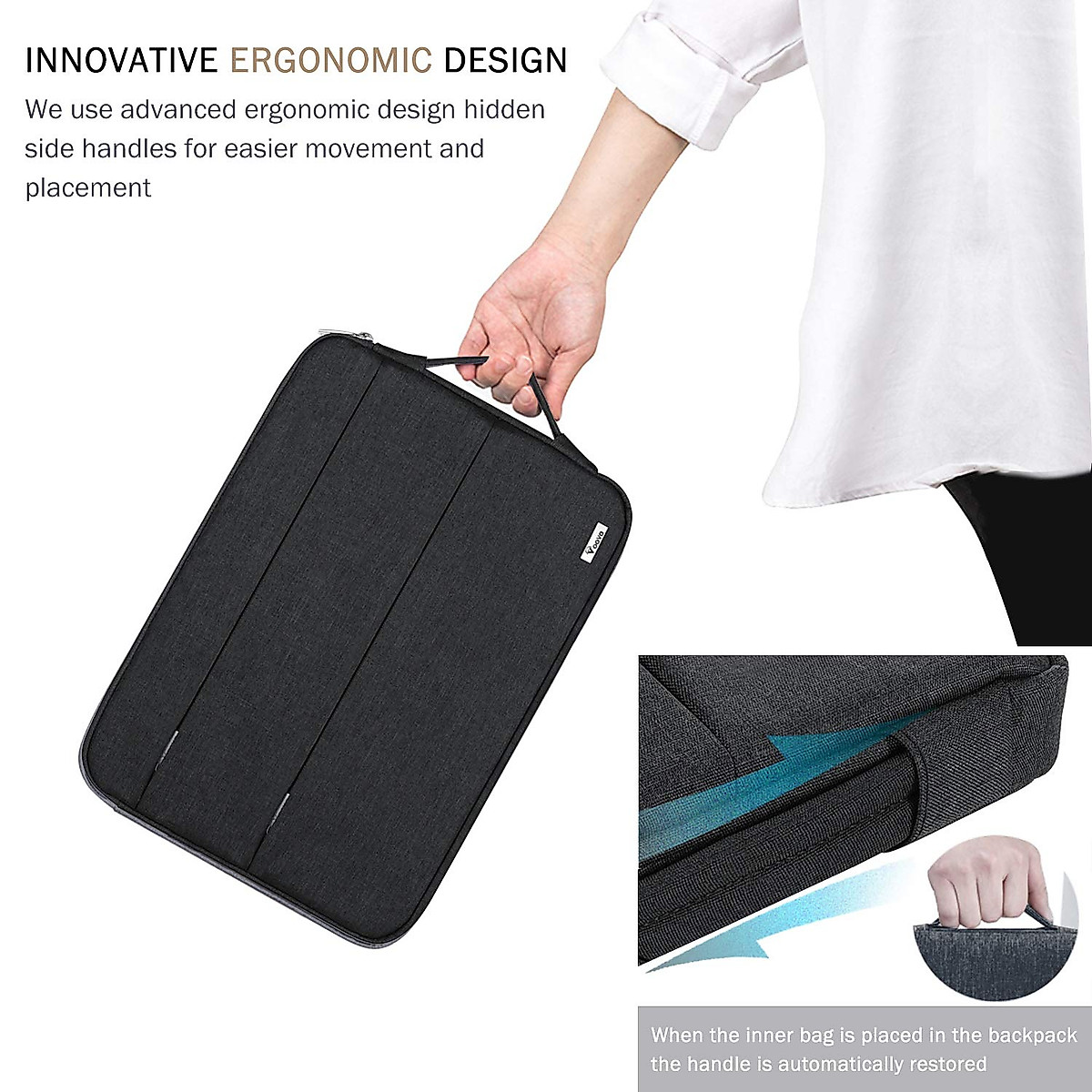 Voova 13 13.3 14 Inch Laptop Sleeve Case Compatible with MacBook Air/MacBook Pro 13 M2, MacBook Pro 14 2021 2022 M1 Pro/Max,13.5 Surface Laptop 4 3, Waterproof Computer Bag Cover with Handle, Black