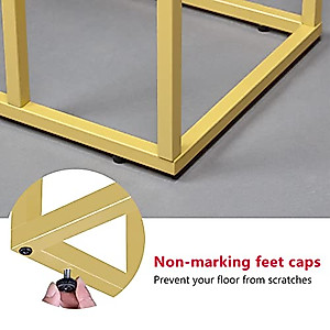 PrimeZone C Shaped Side Table - Faux Marble Narrow End Table for Sofa Couch & Living Room, TV Tray Table, 19" W x 12" D x 23" H, Gold Frame