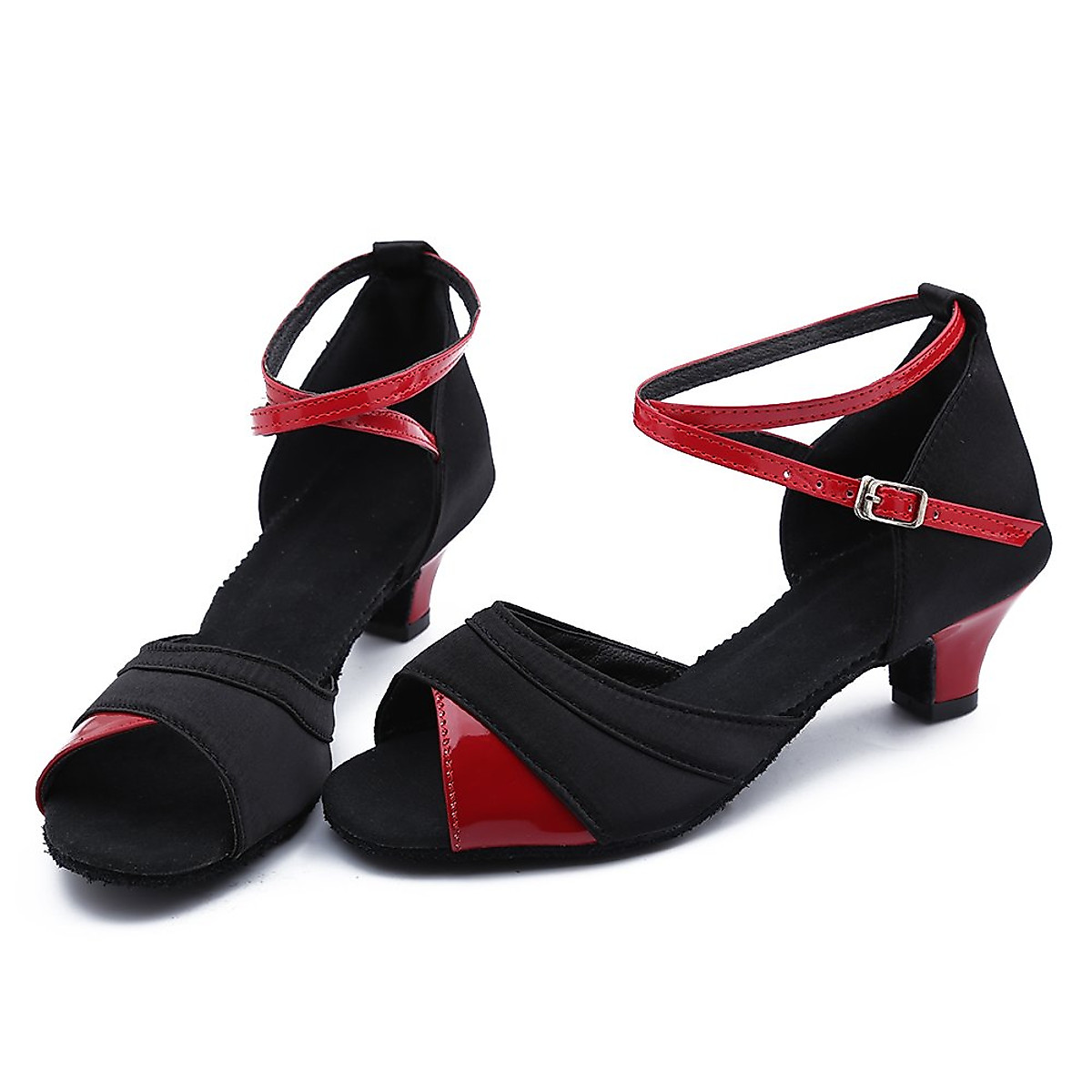 HROYL Girl's Latin Dance Shoes Ballroom Salsa Tango Party Proffessional Practice Perfermence Dance Sandals WZJ-XGG Black red 2.5(M) US Little Kid