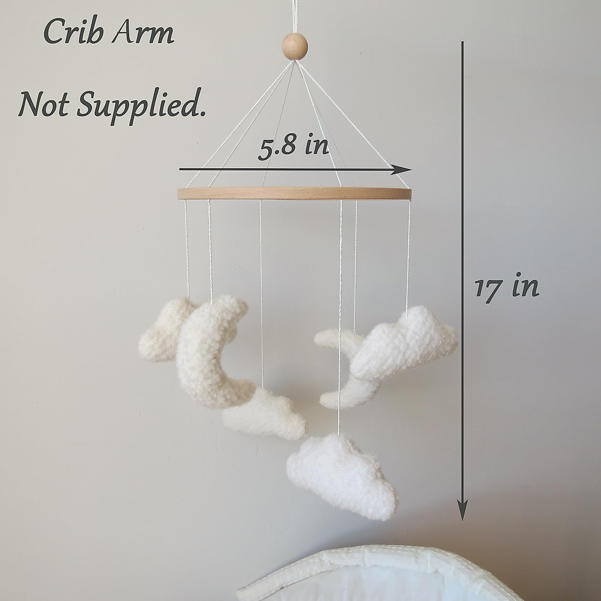 Cloud Crib Mobile Cloud Baby Mobile for Crib Neutral Boho Moon and Clouds Mobile Neutral Nursery Décor Boucle Mobile
