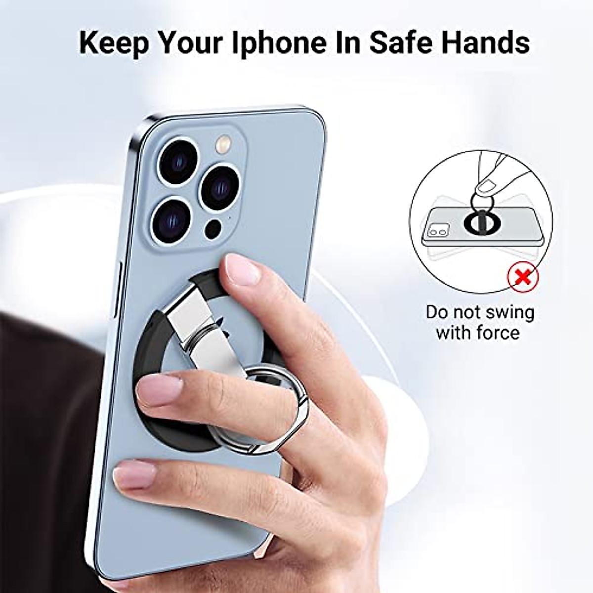 Magnetic Phone Ring Stand for iPhone 14 13 12 Pro Max/Pro/Mini, Compatible with MagSafe Foldable &Adjustable Finger Ring Grip for Wireless Charging -Black