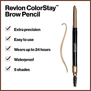 Eyebrow Pencil by Revlon, Colorstay Eye Makeup with Eyebrow Spoolie, Waterproof, Longwearing Angled Precision Tip, 205 Blonde, 0.01 Oz